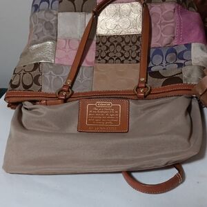 Coach | Bags | Coach Pink Patchwork Tote With Leather Trim | Poshmark